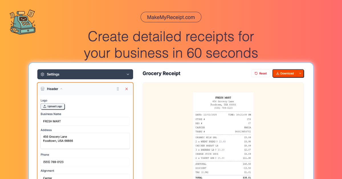 Free Receipt Maker - No Watermarks | MakeMyReceipt