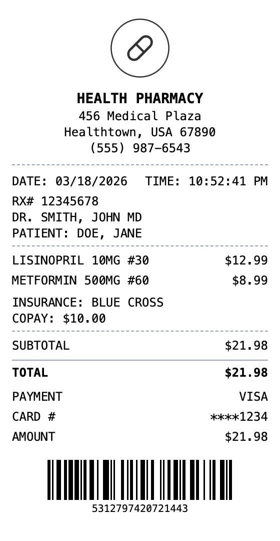 Pharmacy Receipt Generator | MakeMyReceipt | MakeMyReceipt
